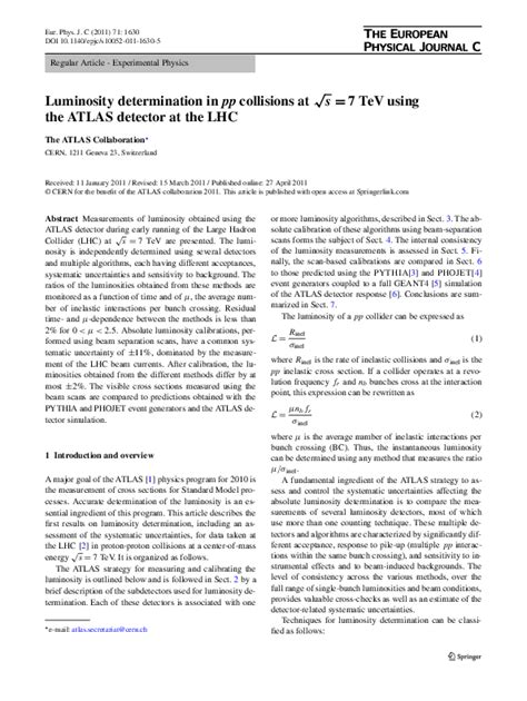 Pdf Luminosity Determination In Pp Collisions At Sqrt S 7 Tev Using The Atlas Detector
