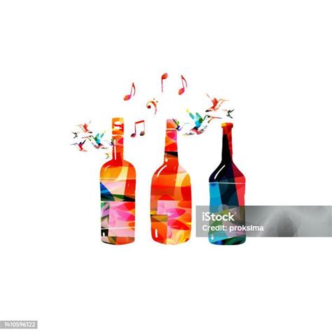 음표 벡터 일러스트레이션이있는 다채로운 유리 병 파티 전단지 와인 시음 이벤트 와인 축제 축하 행사 레스토랑 포스터 초대 카드 메뉴 프로모션을위한 와인 음료 디자인 시식에