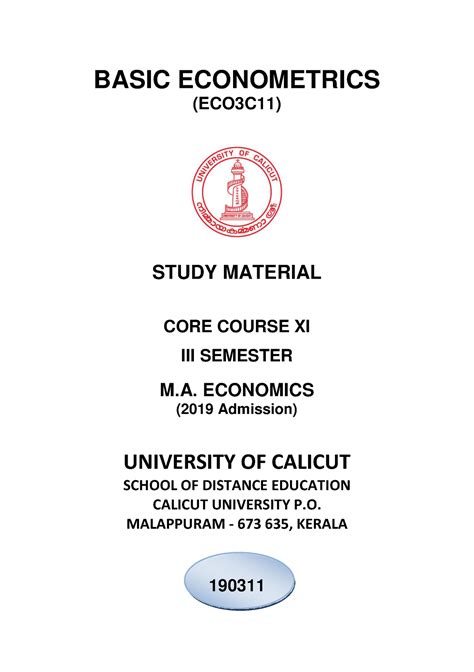 Econometrics Good Notes BASIC ECONOMETRICS ECO C STUDY MATERIAL CORE COURSE XI III