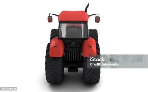 빨간색 농업 휠 트랙 터 흰색 배경에 고립입니다 뒷 전망 아이 레벨 3d 렌더링 트랙터에 대한 스톡 사진 및 기타 이미지 트랙터 후면 3차원 형태 Istock