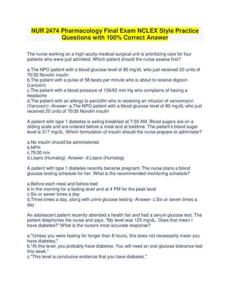 Nur 2474 Pharmacology Final Exam Nclex Style Practice Questions With