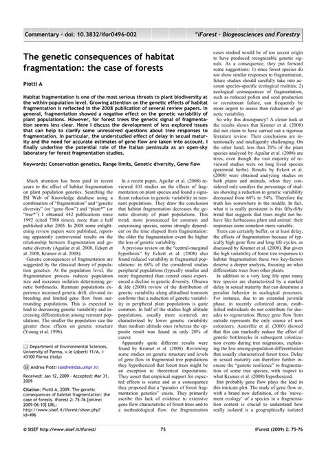 Pdf The Genetic Consequences Of Habitat Fragmentation The Case Of