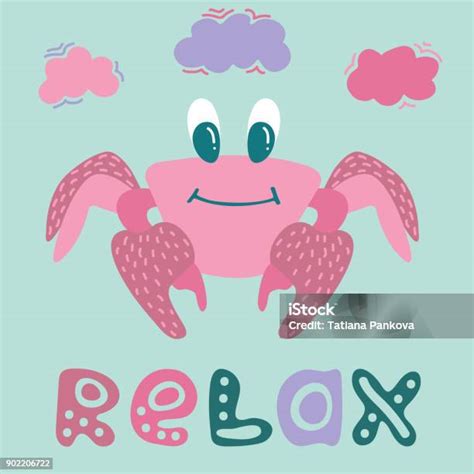 행복 한 게의 사랑 스러운 그림입니다 카드 달력 옷과 노트북에 인쇄에 대 한 것입니다 갑각류에 대한 스톡 벡터 아트 및 기타