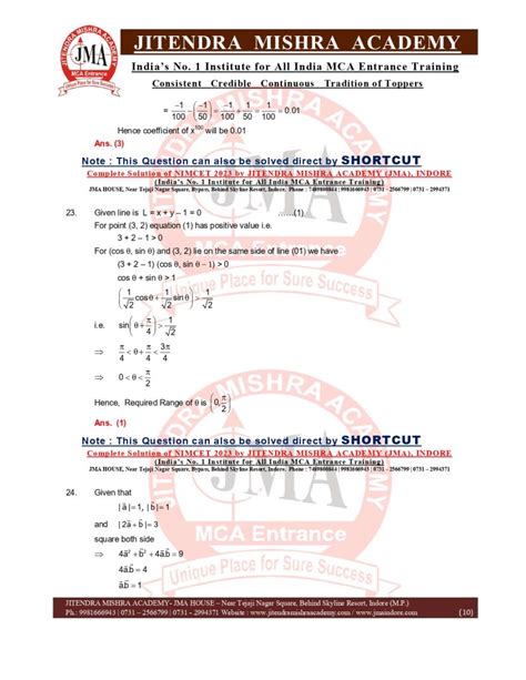 nimcet 2023 solution jitendra mishra academy indore mp
