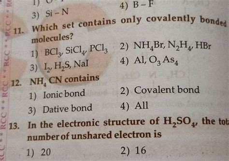 In The Electronic Structure Of H2 So4 The Tot Number Of Unshared Electr