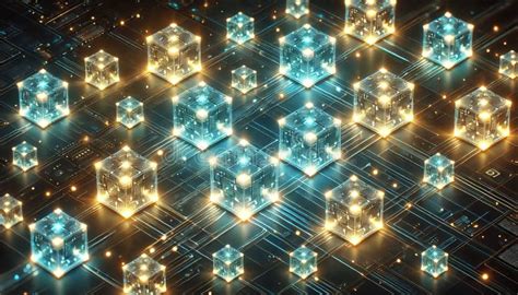 Futuristic Blockchain Network With Glowing Cubes And Digital Connections Stock Illustration