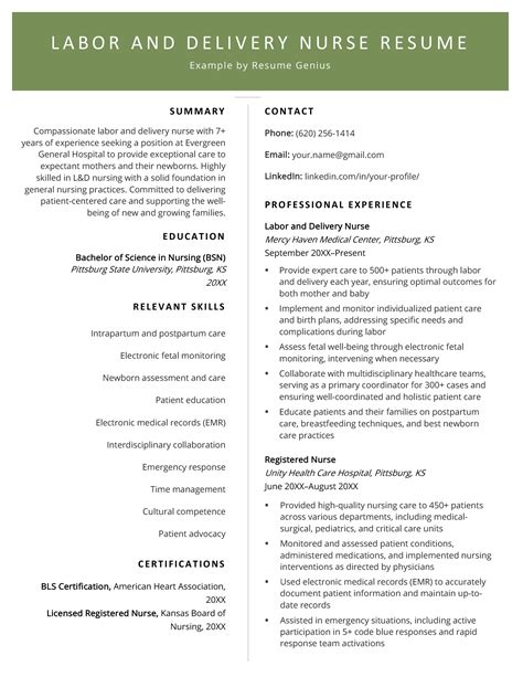 Labor And Delivery Nurse Resume 2 Examples Template