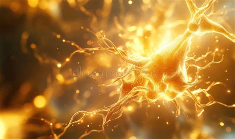 A Neuron Is Shown In A Yellowish Color Stock Illustration