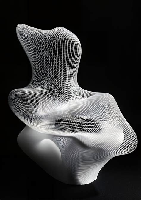Abstract White Sculptural Form Mesh Design Modern Art 3d Lines Shape Model Style Stock