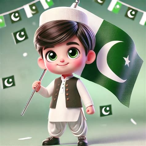 Cute 3d Character Proudly Holding A Waving Pakistani Flag Celebrating