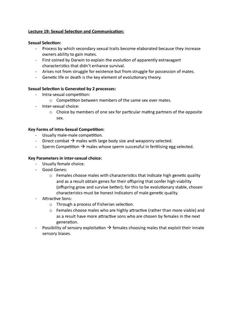 Lecture Sexual Selection And Communication Lecture Sexual Selection And Communication