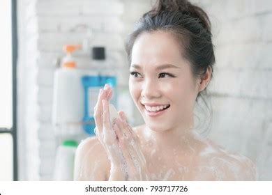 Asian Women Taking Shower Bathroom She Stock Photo Edit Now