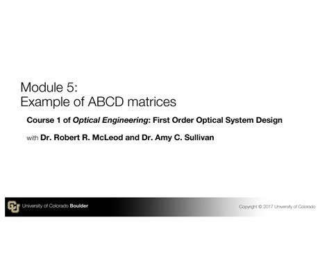 example of abcd matrices course 1 of optical engineering first