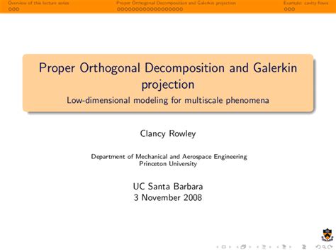 Notes On Proper Orthogonal Decomposition And Galerkin Projection Me
