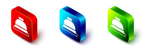 흰색 배경에 격리 된 등색 호텔 서비스 벨 아이콘 리셉션 벨 빨간색 파란색 및 녹색 사각형 버튼 벡터 3차원 형태에 대한 스톡 벡터 아트 및 기타 이미지 Istock