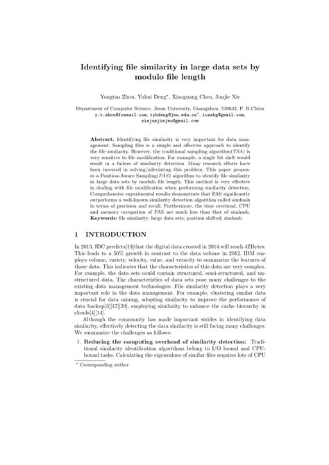 Pdf Identifying File Similarity In Large Data Sets By Modulo File Length