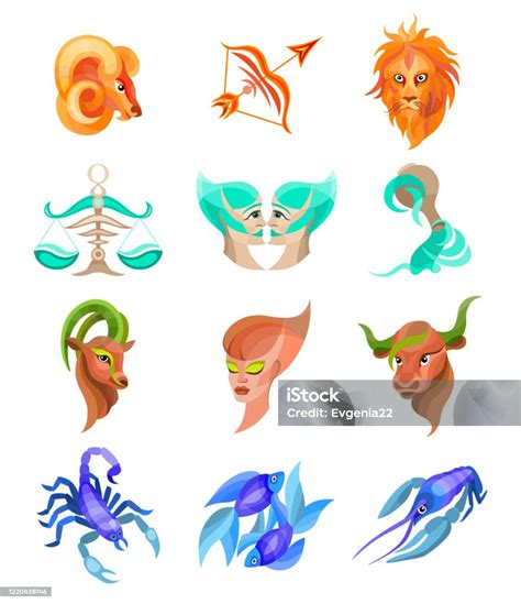 조디악 은 별자리 기호 점성술 아이콘 컬렉션의 평면 버튼 세트를 표시 0명에 대한 스톡 벡터 아트 및 기타 이미지 0명