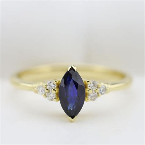 Marquise Cut Sapphire Engagement Ring 14k Yellow Gold Engagement Ring