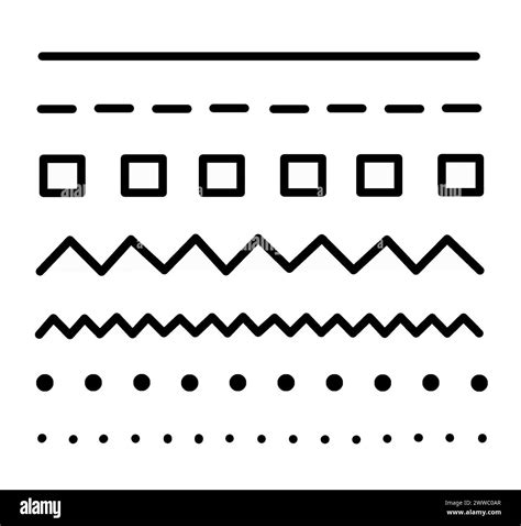 Set Of Lines Of Different Shapes Straight Line Dashed Line Zigzag