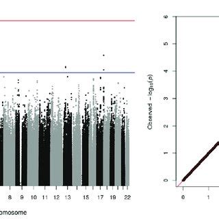 A Manhattan Plot And A Quantile Quantile Plot Of P Values From Genetic Download Scientific