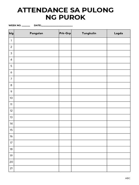 Daily Attendance Document Black And White In Minimal Cute Style Pdf