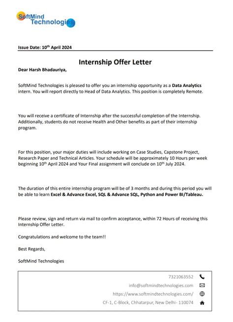 Harsh Bhadauriya On Linkedin Delighted To Accept An Internship Offer