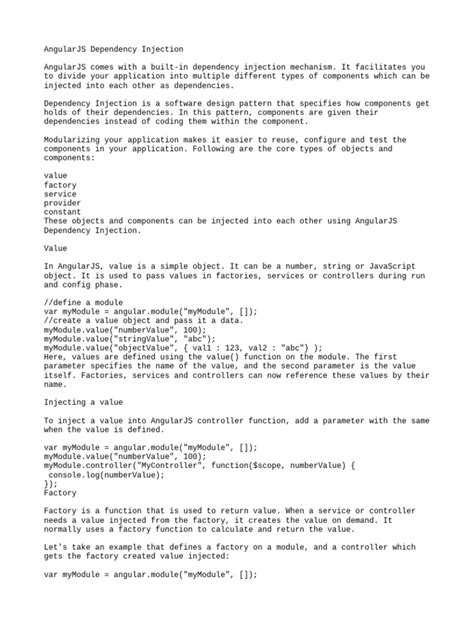 Angularjs Dependency Injection Pdf Angular Js Scope Computer