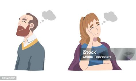 꿈꾸는 남자와 여자는 연설 거품으로 생각하고 계획합니다 만화 벡터 일러스트 레이 션 결정에 대한 스톡 벡터 아트 및 기타 이미지 결정 공유 개념 기포 Istock