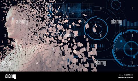 Composition Of Exploding Human Bust Formed With Particles Over Data