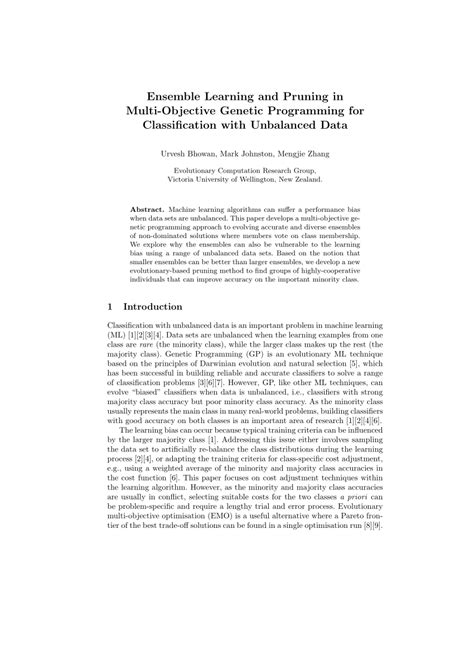 Pdf Ensemble Learning And Pruning In Multi Objective Genetic Programming For Classification