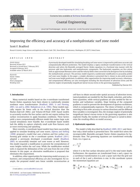 PDF Improving The Efficiency And Accuracy Of A Nonhydrostatic Surf Zone Model