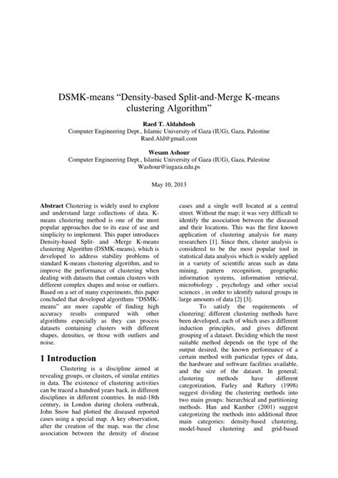 Pdf Dsmk Means Density Based Split And Merge K Means Clustering Algorithm”