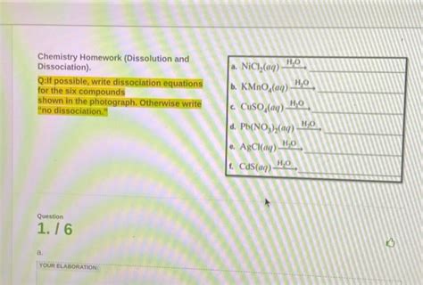 Solved Chemistry Homework Dissolution And Dissociation