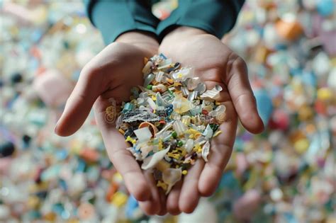 Hands Holding Assorted Microplastic Fragments Stock Illustration