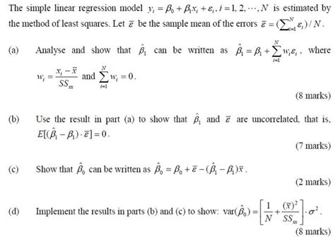 Solved The Simple Linear Regression Model Y I Beta 0