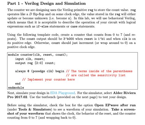 Part Verilog Design And Simulation The Counter We Chegg Com