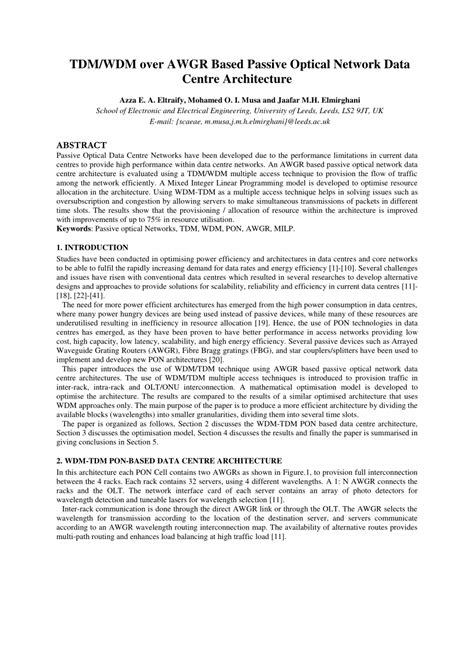Pdf Tdmwdm Over Awgr Based Passive Optical Network Data Centre Architecture