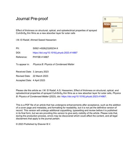 Pdf Effect Of Thickness On Structural Optical And Optoelectrical Properties Of Sprayed