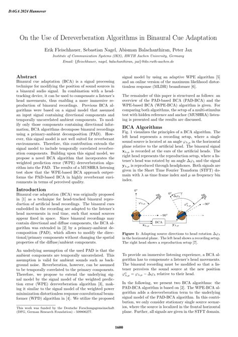 pdf on the use of dereverberation algorithms in binaural cue adaptation