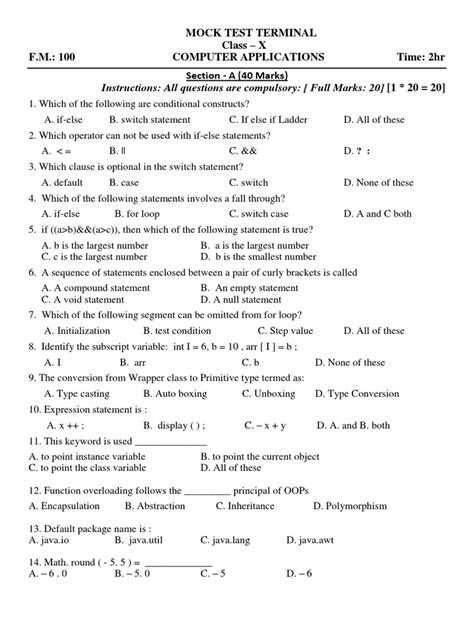 Mock Test X Terminal 2022 Pdf Computer Program Programming