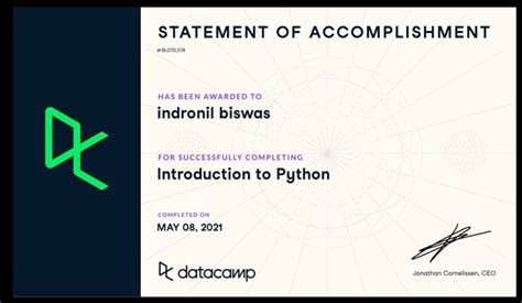 Successfully Completed The Introduction To Python On Datacamp
