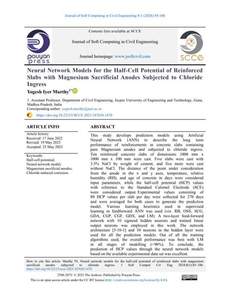 neural network models for the half cell potential of reinforced slabs