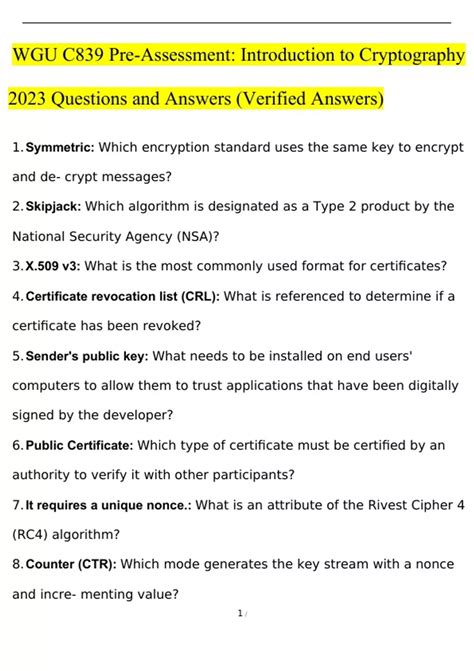 wgu c839 pre assessment introduction to cryptography questions and