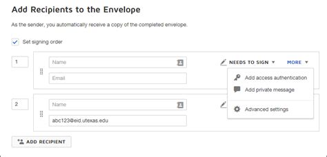 Add Signers Docusign The University Of Texas At Austin