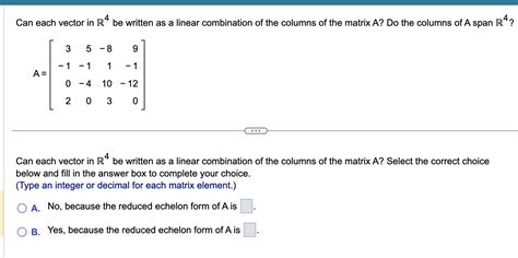 solved can each vector in r4 be written as a linear