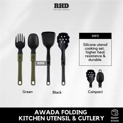 Awada Camping Silicone Cooking Utensil Cutlery Set Outdoor Compact Folding Kitchen Tableware