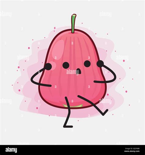 Vector Illustration Of Java Apple Fruit Character With Cute Face Simple Hands And Leg Line Art