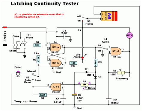 Latching Continuity Tester Measuring And Test Circuit Circuit