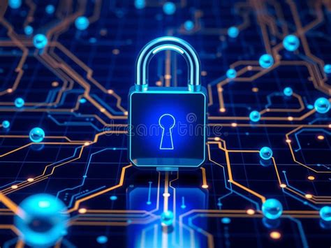 Digital Padlock Icon Over Blue Tech Background Showing Cybersecurity