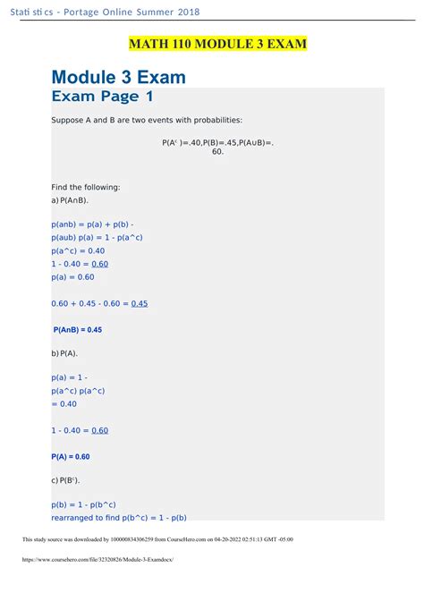 Math 110 Module 3 Exam Latest 2022 Math110 Module 3 Exam Math 110